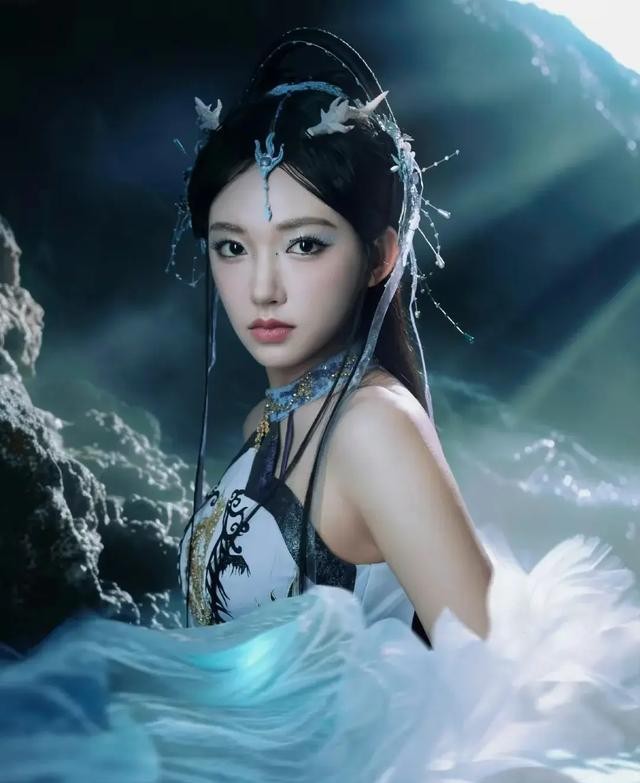 Cheng Xiao wore a blue dress to perform the national style dance "Liu ...