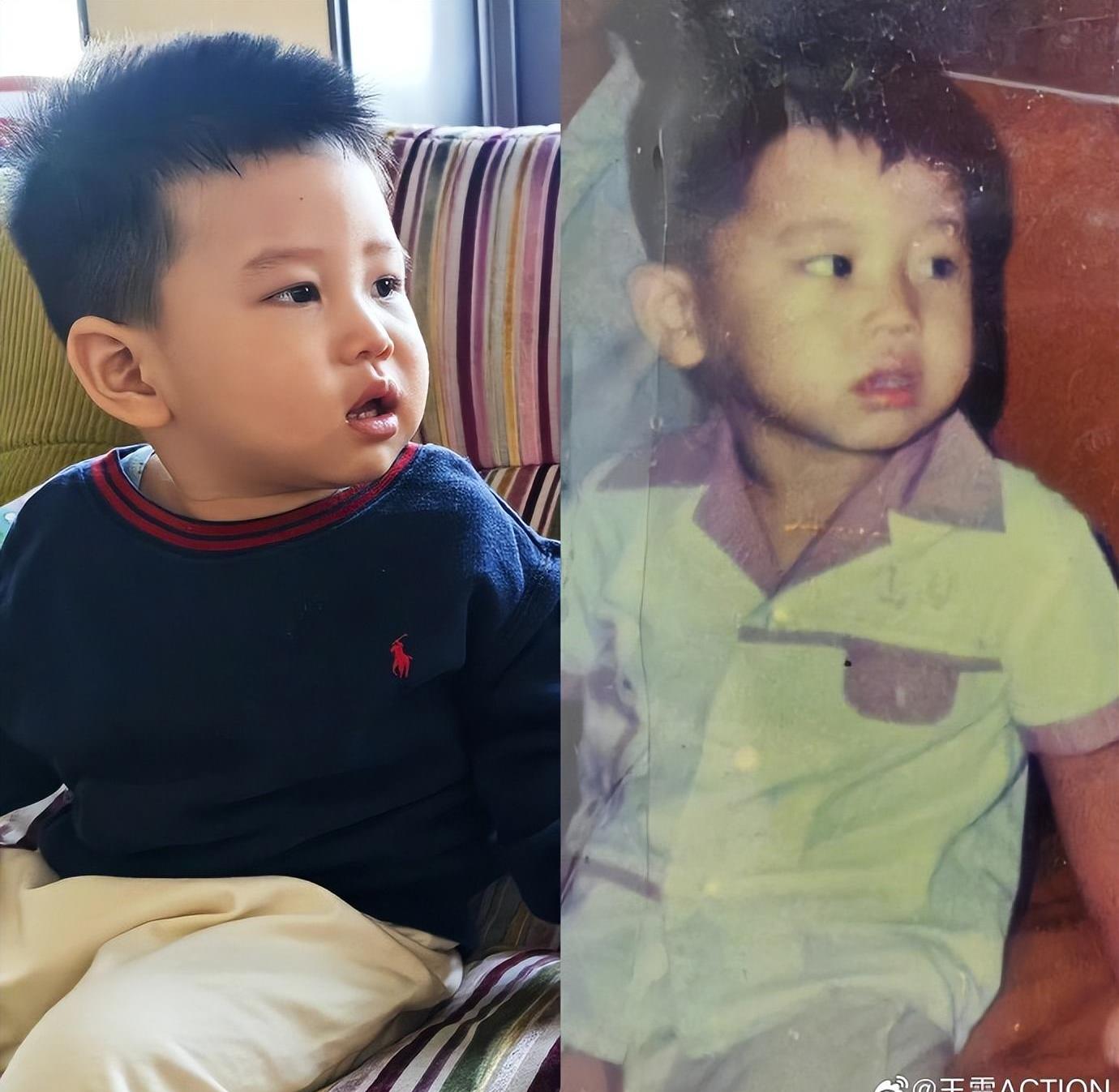 Wang Lei shared childhood comparison photos of father and son. Their ...