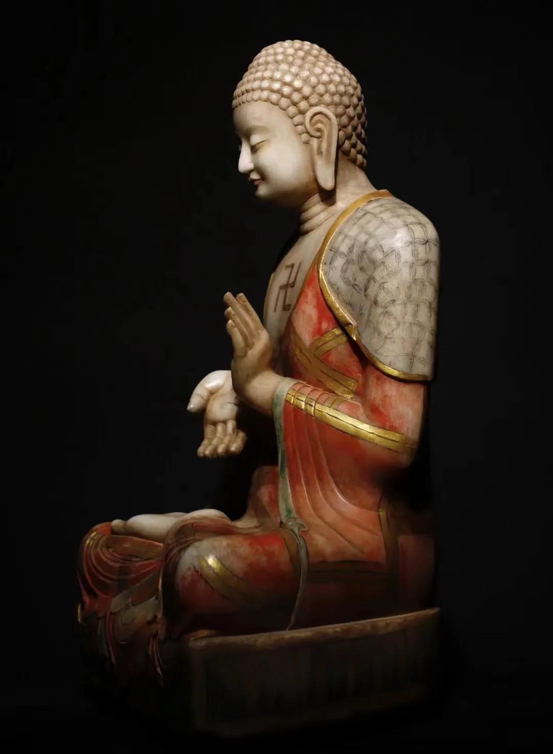 Northern Qi Dynasty white marble painted Buddha statues with exquisite ...