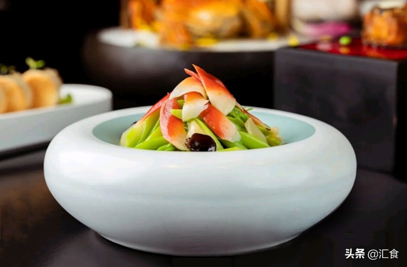 Arctic scallops with green bamboo shoots in fruit vinegar, seafood in ...
